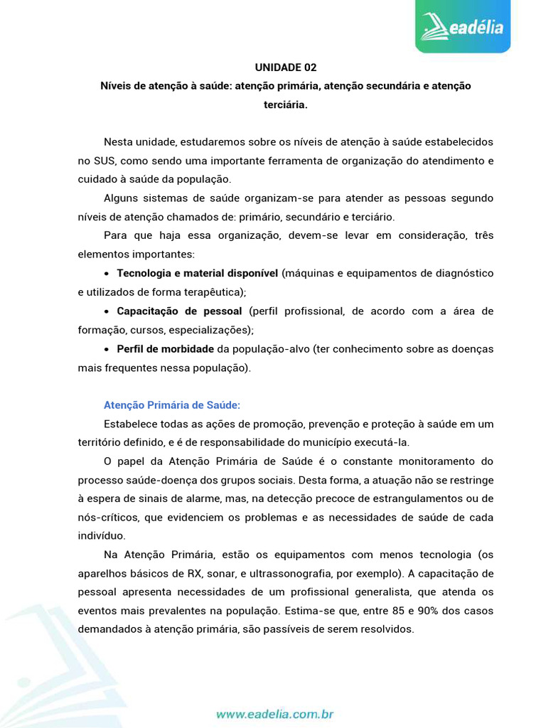 Ac777 Unidade 02 Niveis de Atencao A Saude | PDF | Setor terciário da ...