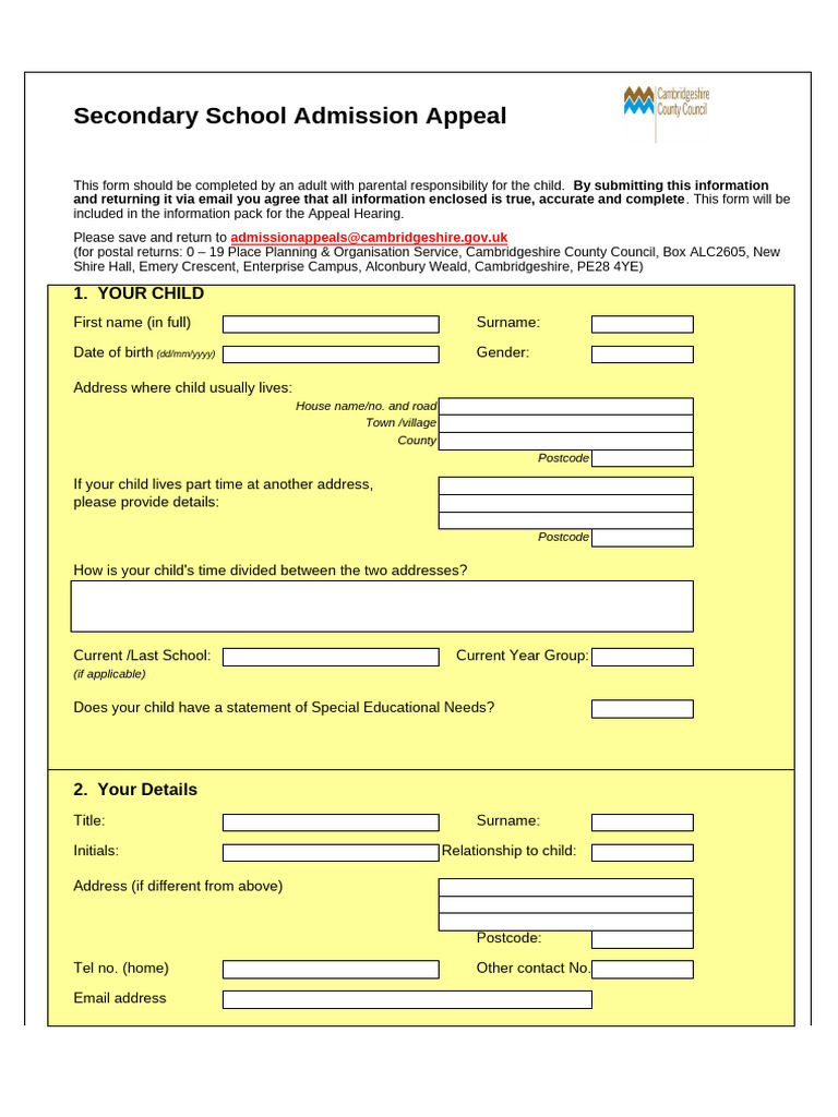 Secondary School Admission Appeal Form 2 | PDF | Childhood | Public ...