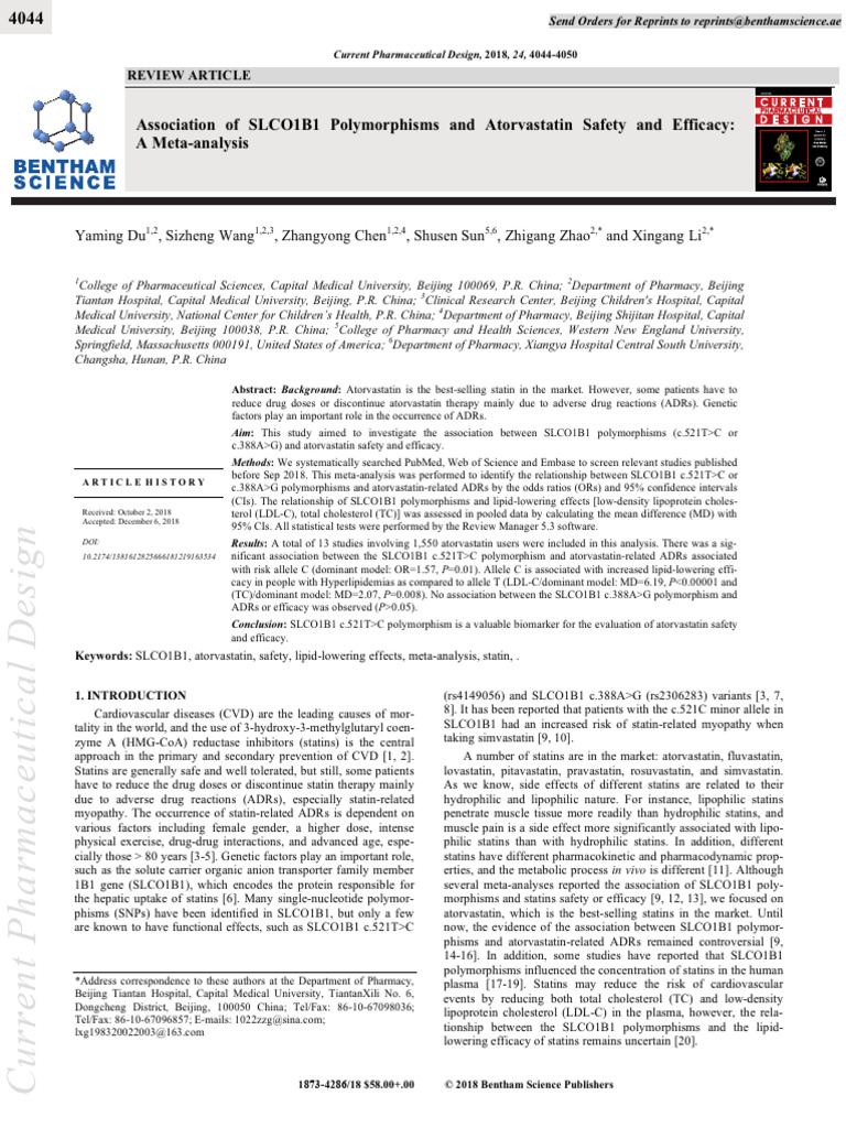 SLCO1B1 Polymorphisms and Atorvastatin Safety | PDF | Statin