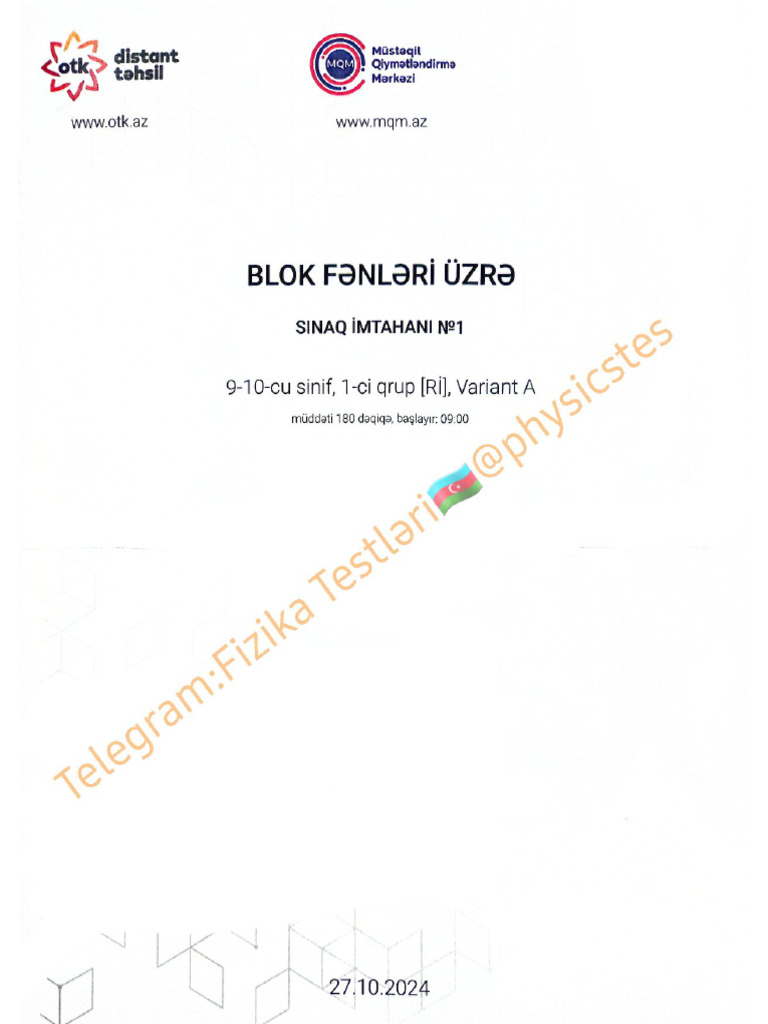 9-10cu Sinif Kainat Otk Rİ 1 Qrup 27.10.24 | PDF