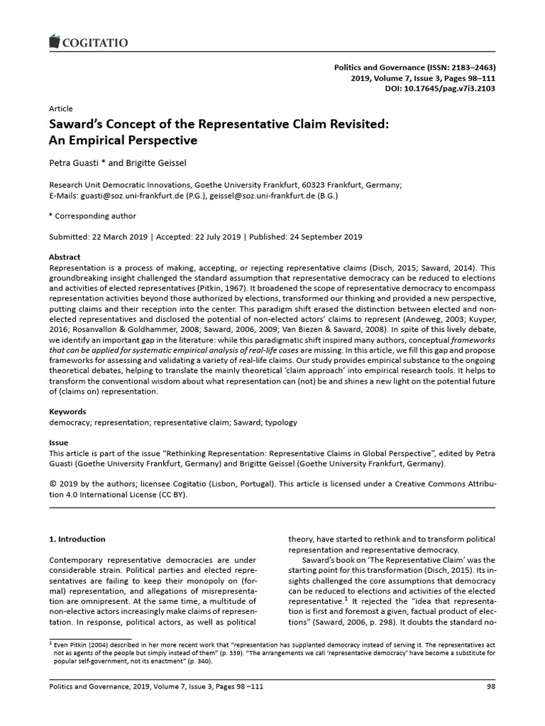 Saward's Concept of The Representative Claim Revisited - An Empirical ...