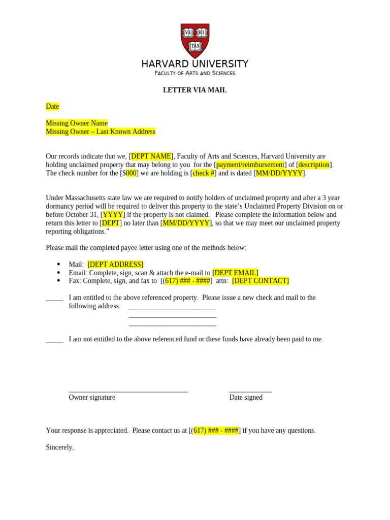 Unclaimed Property Notification Letter | PDF