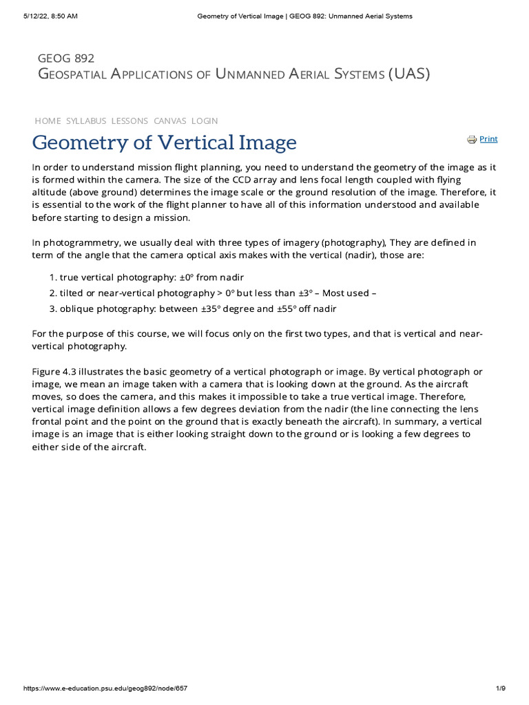 Geometry of Vertical Image GEOG 892 Unmanned Aerial Systems | PDF ...