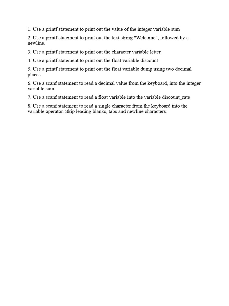 Printf and Scanf Practice Questions.docx | PDF