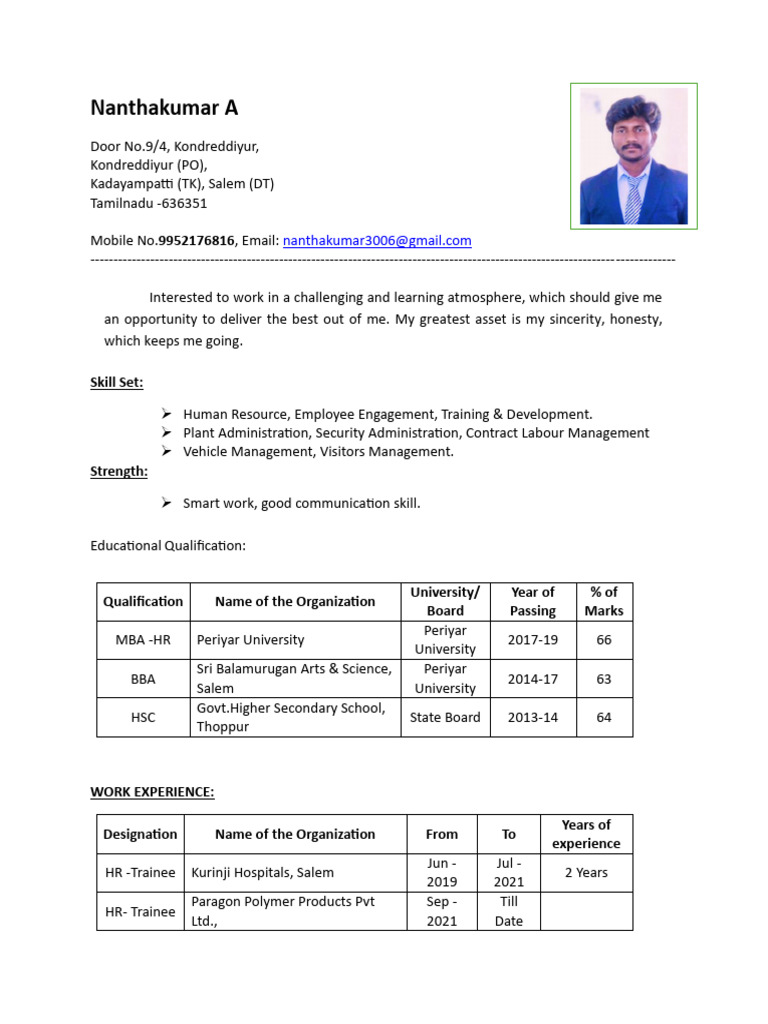 Nanthakumar Annamalai (CV) | PDF | Human Resources | Business