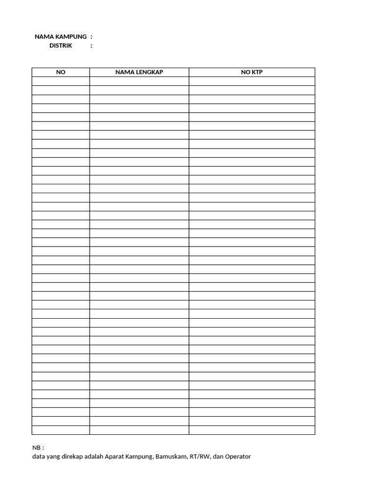 Form Data Aparatur Kampung BPJS Ketenagakerjaan 2024 | PDF