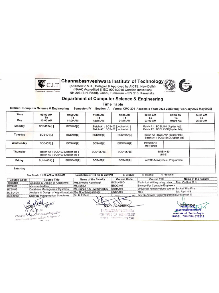 4th Sem Time Table | PDF