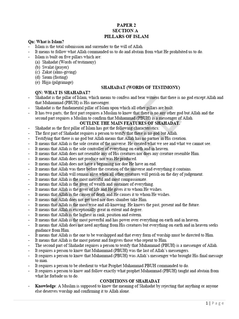 O-Level - IRE Notes On Principles and Practices of Islam Paper 2 | PDF ...