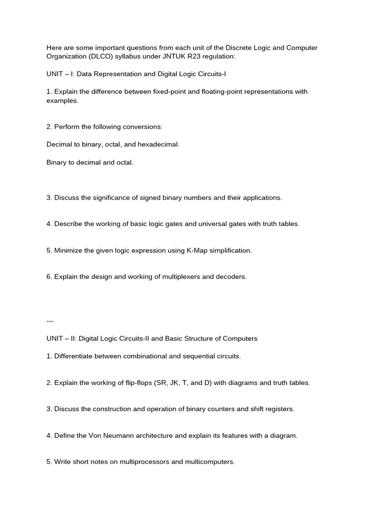 R23 DL and Co Imp Questions | PDF | Input/Output | Computer Memory