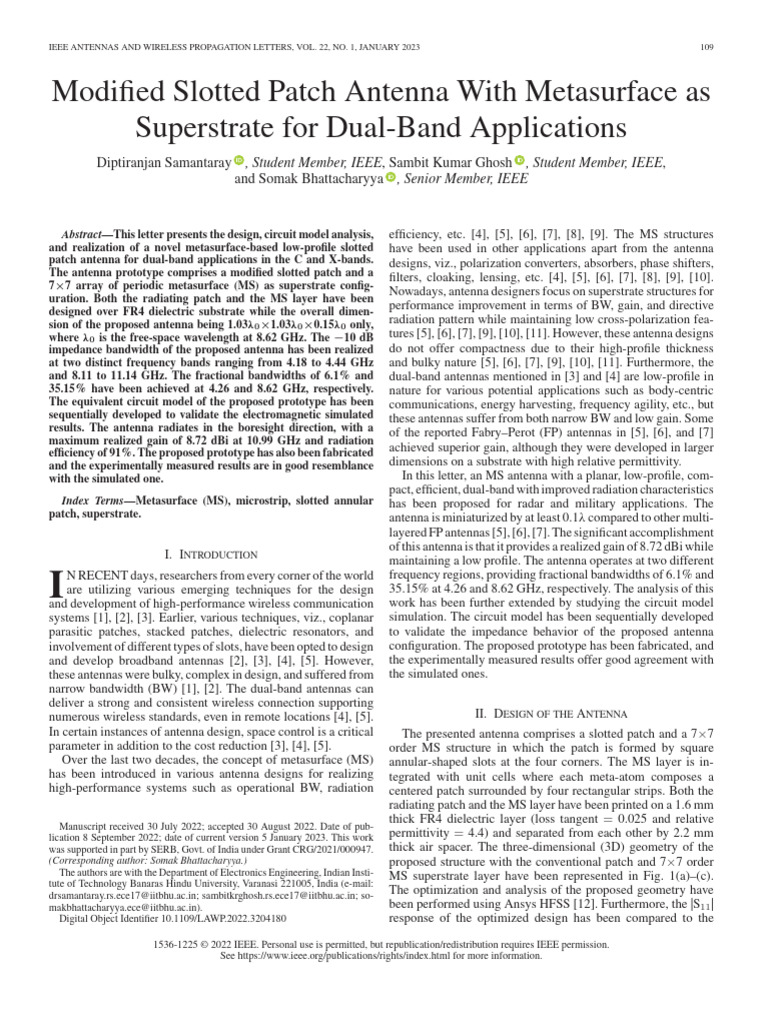 Modified Slotted Patch Antenna With Metasurface As Superstrate For Dual ...
