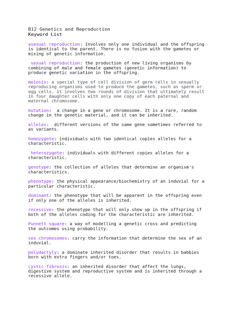 B12 Genetics and Reproduction | PDF