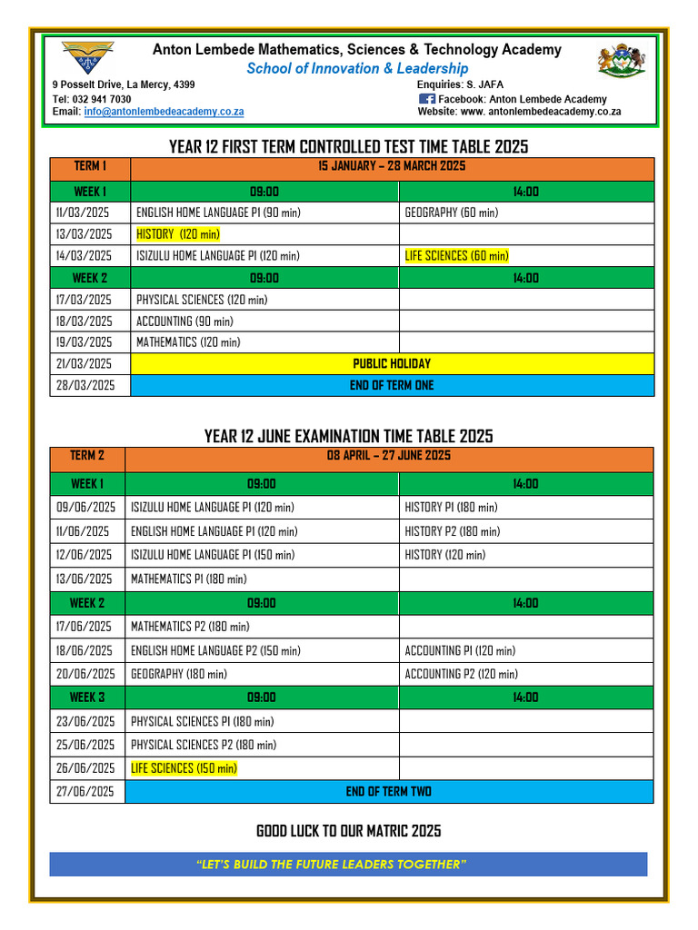 Final Time Table For Matric 2025 Term 1 and Term 2 | PDF