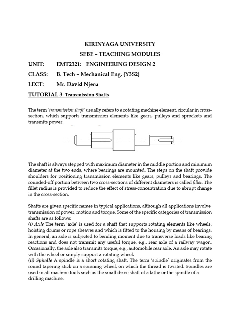 Tutorial 3 Transmission Shafts | PDF | Axle | Steel