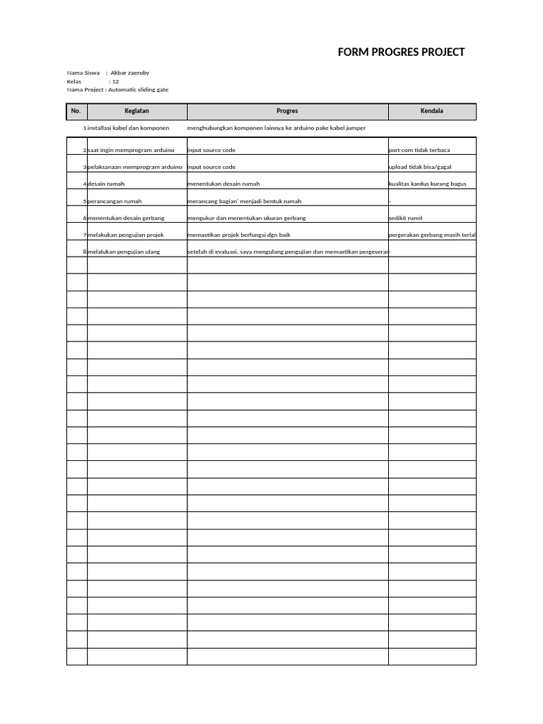 Form Progres Projek Akbar | PDF