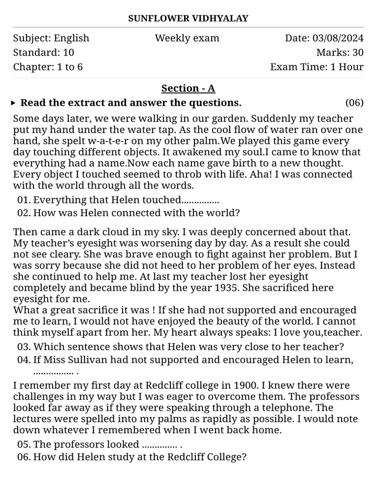 English- STD-10 03-08-2024 | PDF