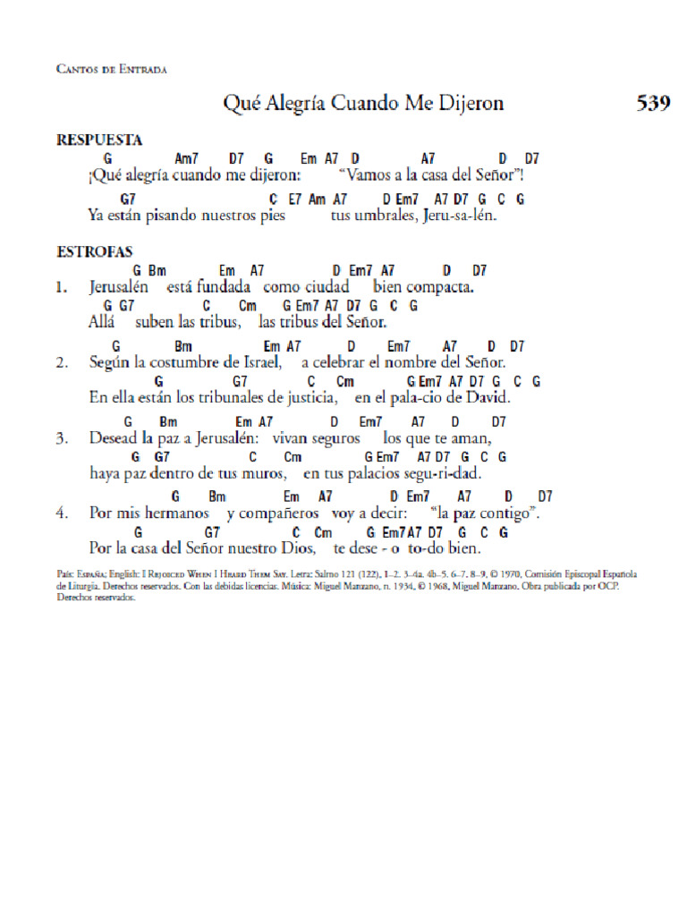 Que Alegria Cuando Me Dijeron (Salmo 121) - Miguel Manzano Alonso | PDF