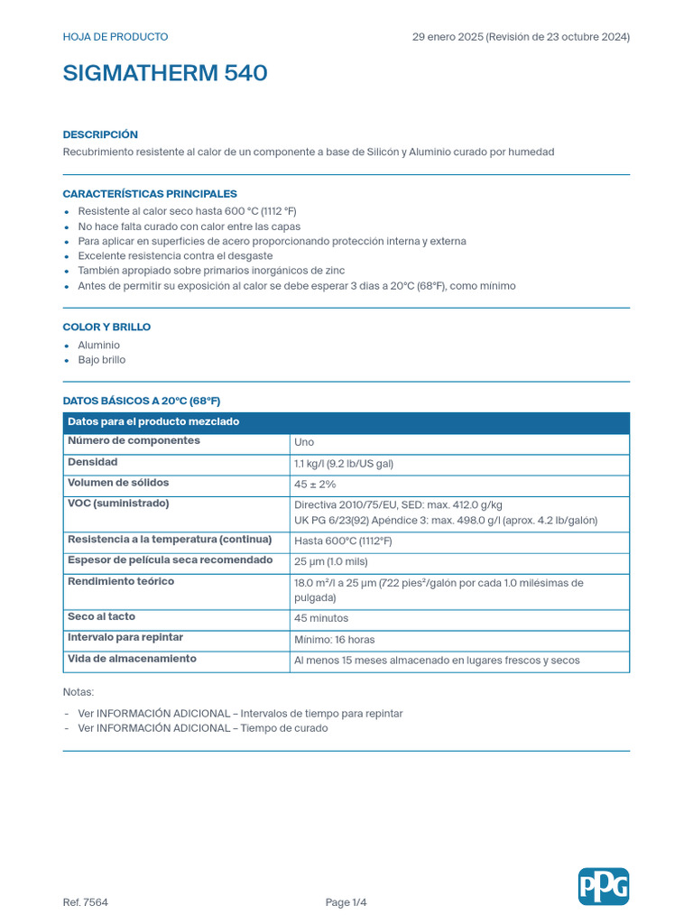 Ficha Tecnica Sigmatherm | PDF