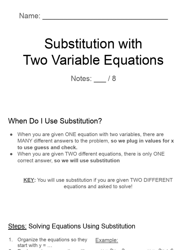 Substitution in 2 Variable Equations | PDF