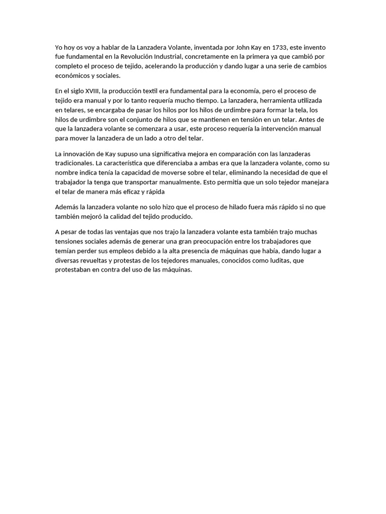 La Lanzadera Volante de John Kay | PDF
