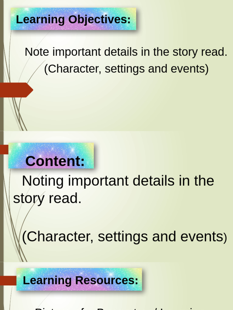 Noting Story Details: Characters & Events | PDF | Learning | Cognition