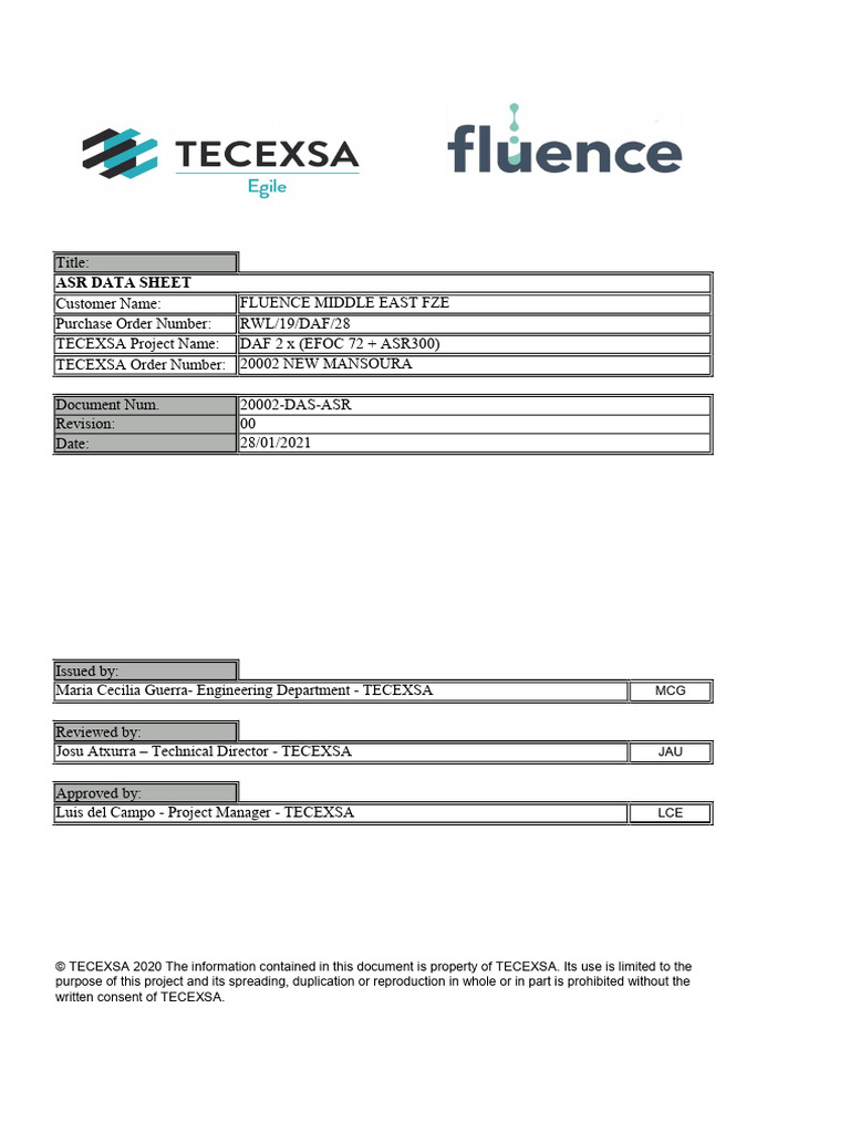 ASR Data Sheet for TECEXSA Project | PDF | Valve | Gas Technologies