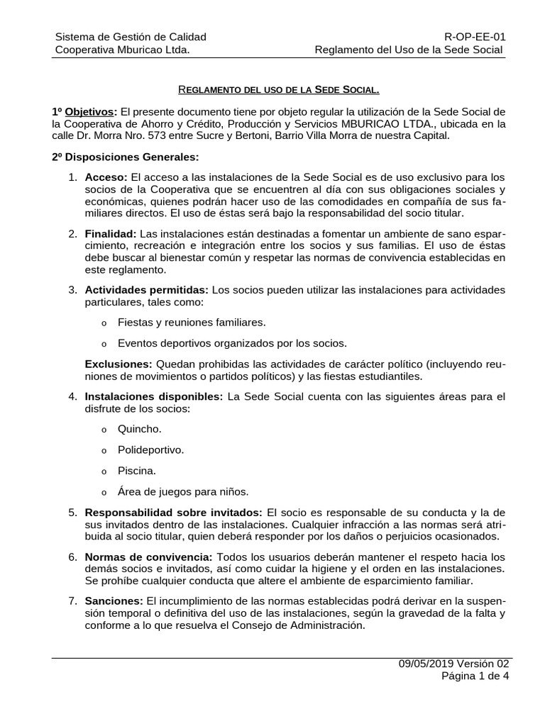 Ing R-O-Ee-01 Reglamento Del Uso Sede Social - v02.09052019 Verif FV Al ...