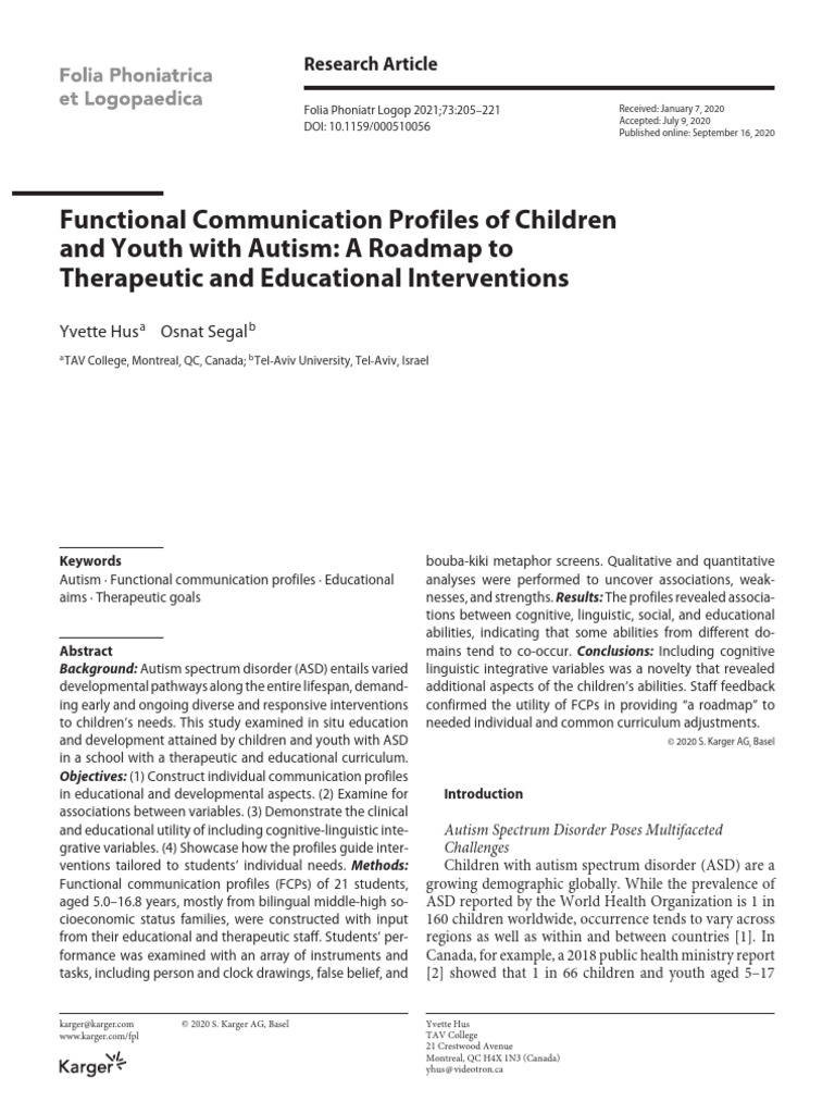 Functional Communication Profiles of Children and Youth With Autism A ...