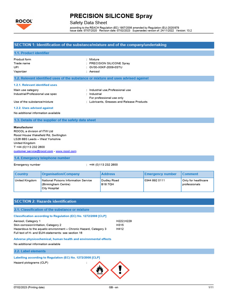 PRECISION SILICONE Spray - GB | PDF | Toxicity | Magnesium