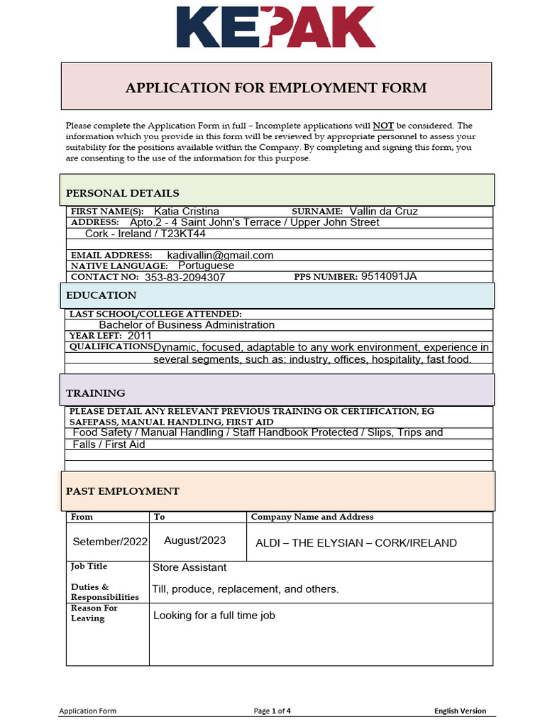 Application Form New Employee - Kepak.complete | PDF | Business
