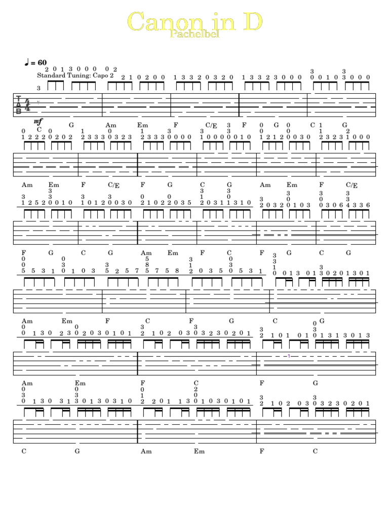Canon in D Guitar Tablature Guide | PDF | Pachelbel's Canon | Classical ...