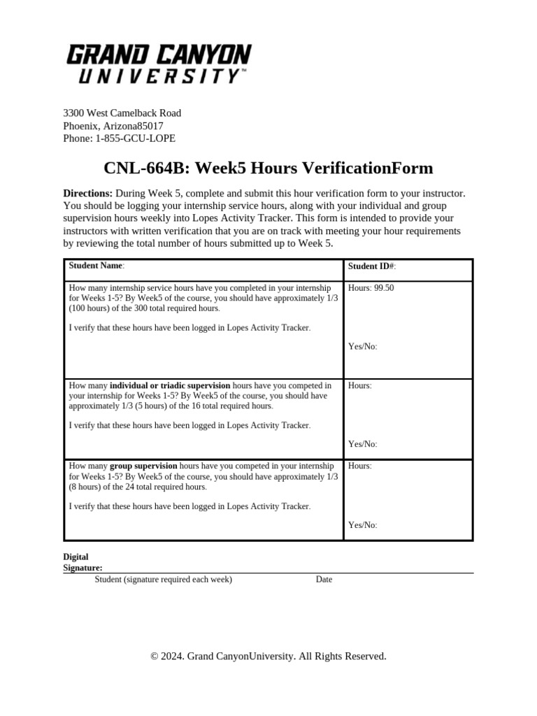 CNL 664B RS T1Week5HoursVerificationForm | PDF