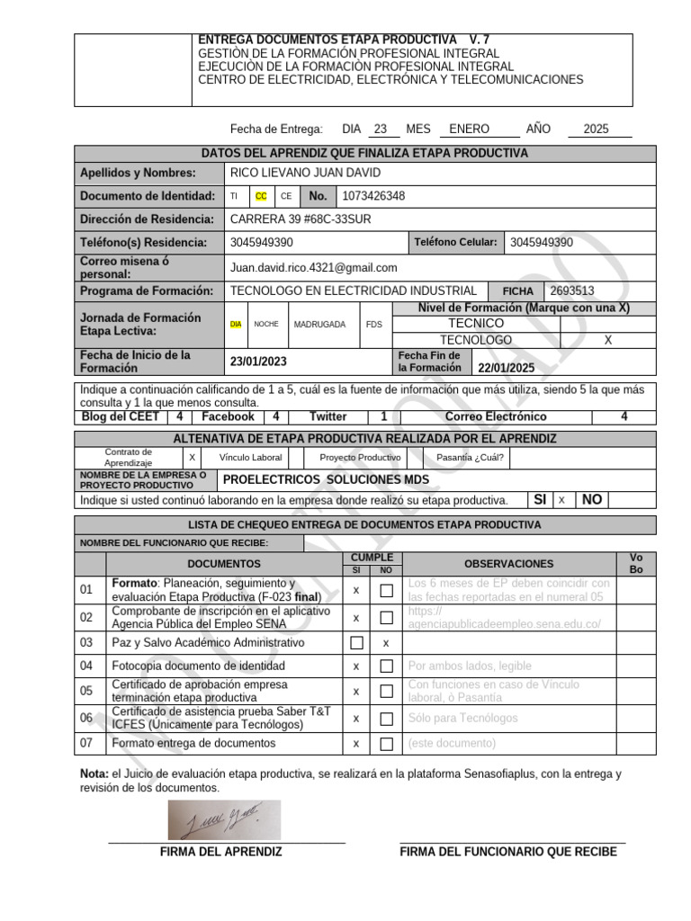 Formato Entrega Documentos | PDF