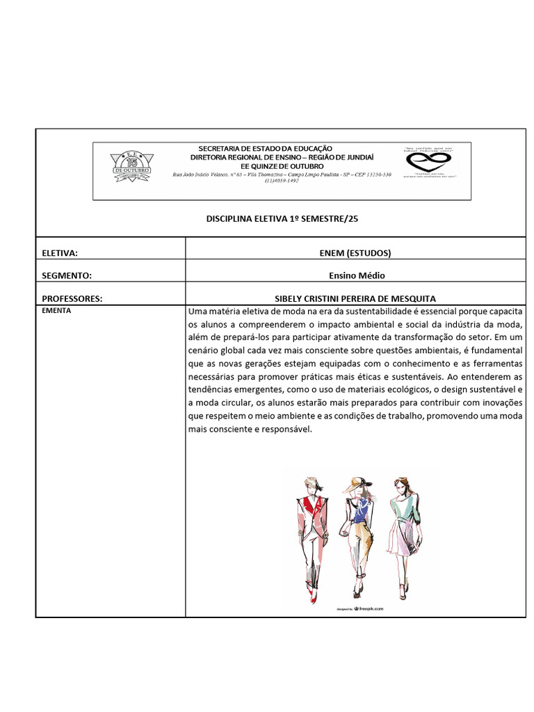 Ementa Sibely Cristini - Eletivas de Moda | PDF