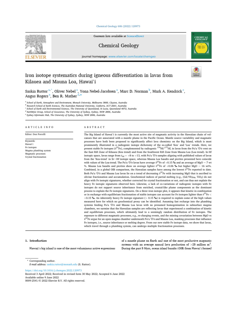 Iron Isotope Systematics During Igneous Differentiation in Lavas From K ...