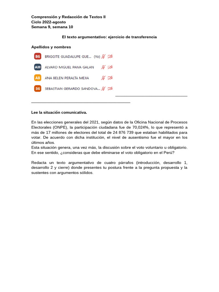 S09.s2-Ejercicio (Versión Borrador) | PDF | Votación | Perú