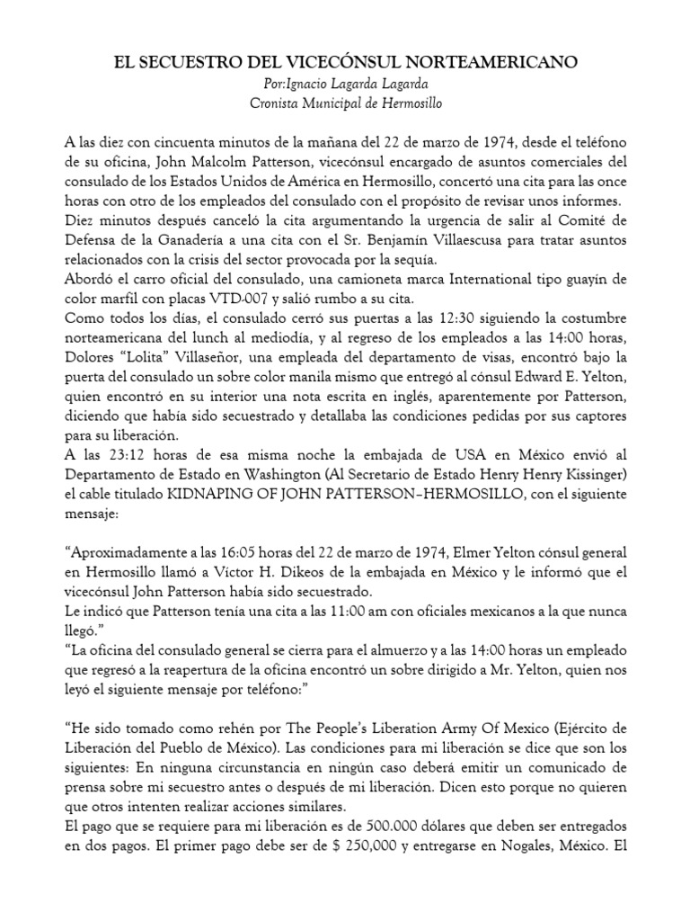 SECUESTRO VICECÓNSUL NORTEAMERICANO I. Lagarda | PDF | México