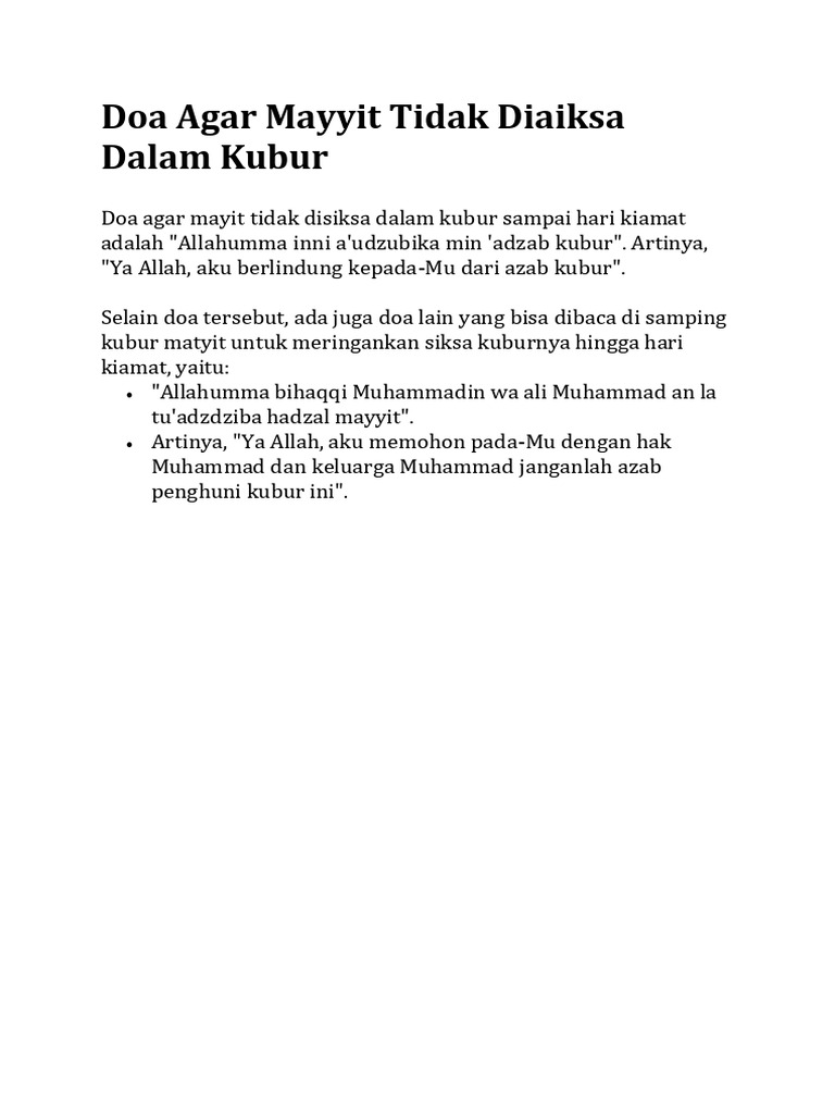 Doa Agar Mayyit Tidak Disiksa Kubur | PDF