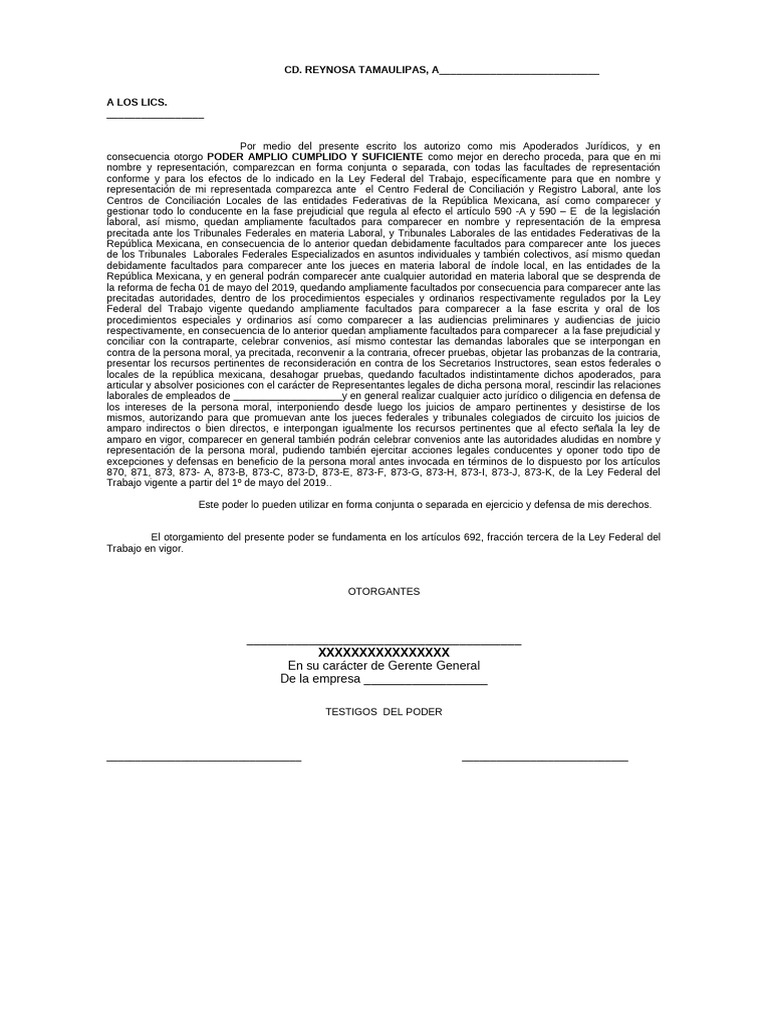 Formato Carta Poder | PDF | Derecho laboral | Ley Pública