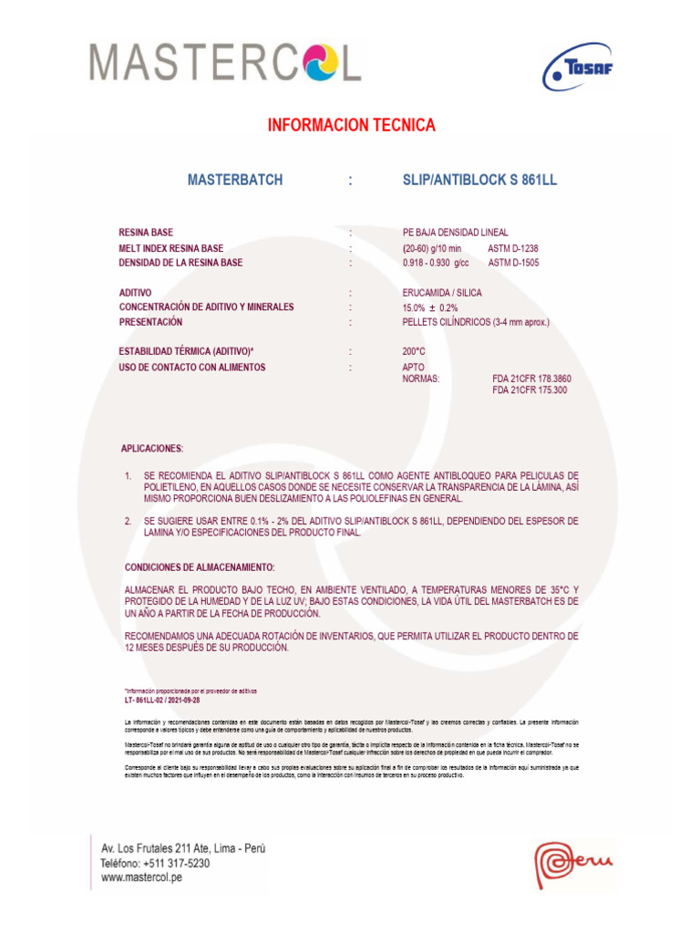 Aditivo Antibloqueo Slip/Antiblock S 861LL | PDF