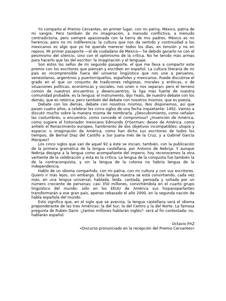 Octavio Paz y el legado del español | PDF | Lengua española | México