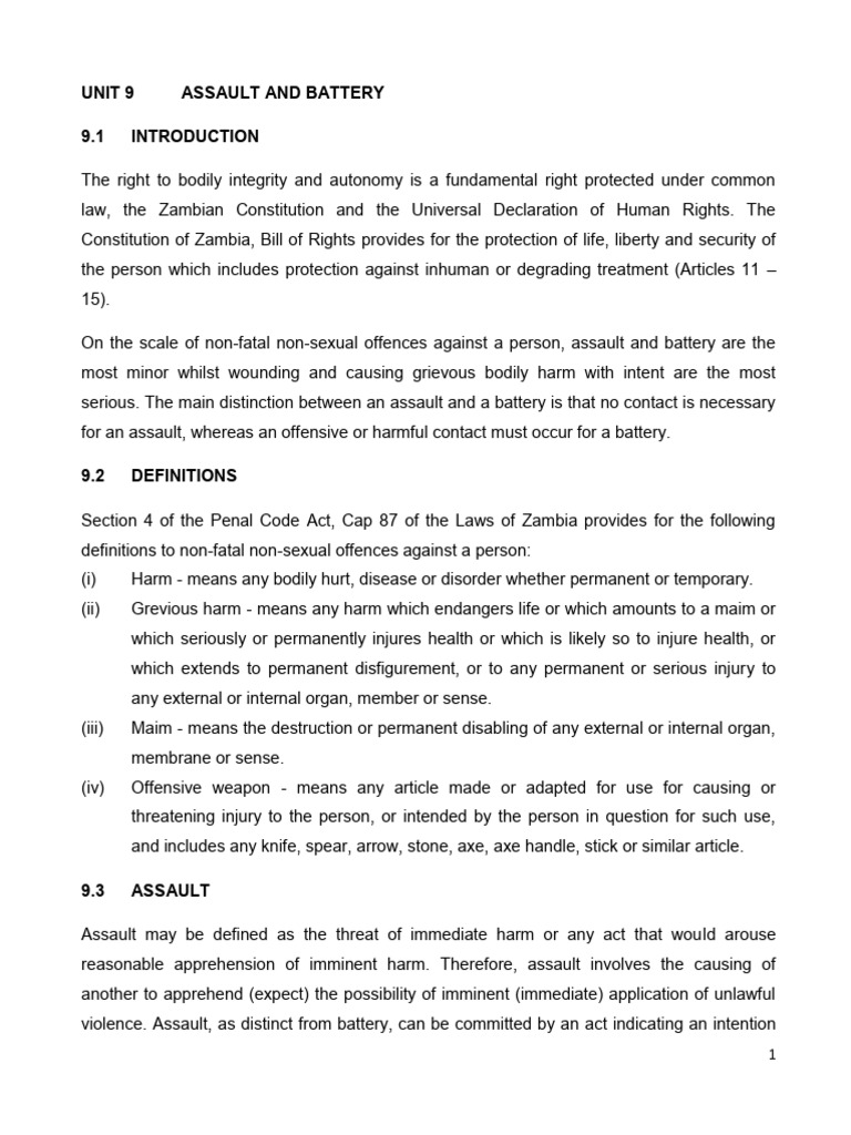 Assault and Battery: Legal Definitions | PDF | Assault | Battery (Crime)