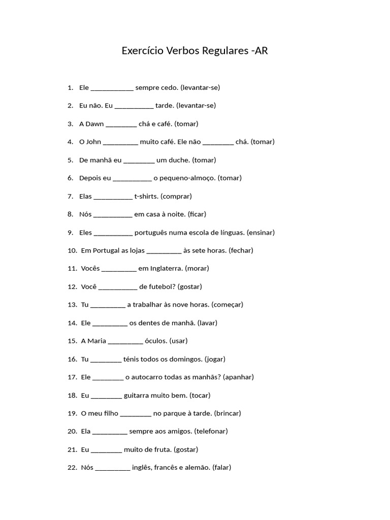 Exercício Verbos Regulares -AR | PDF