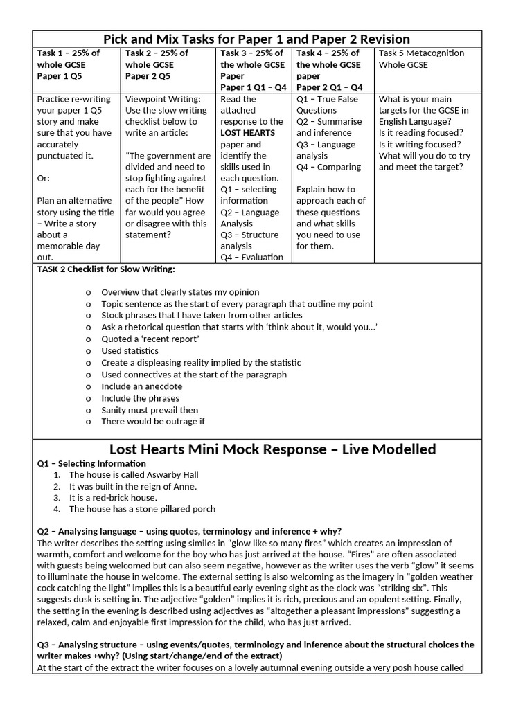 Pick and Mix Tasks For Paper 1 and Paper 2 Revision 1 1 | PDF