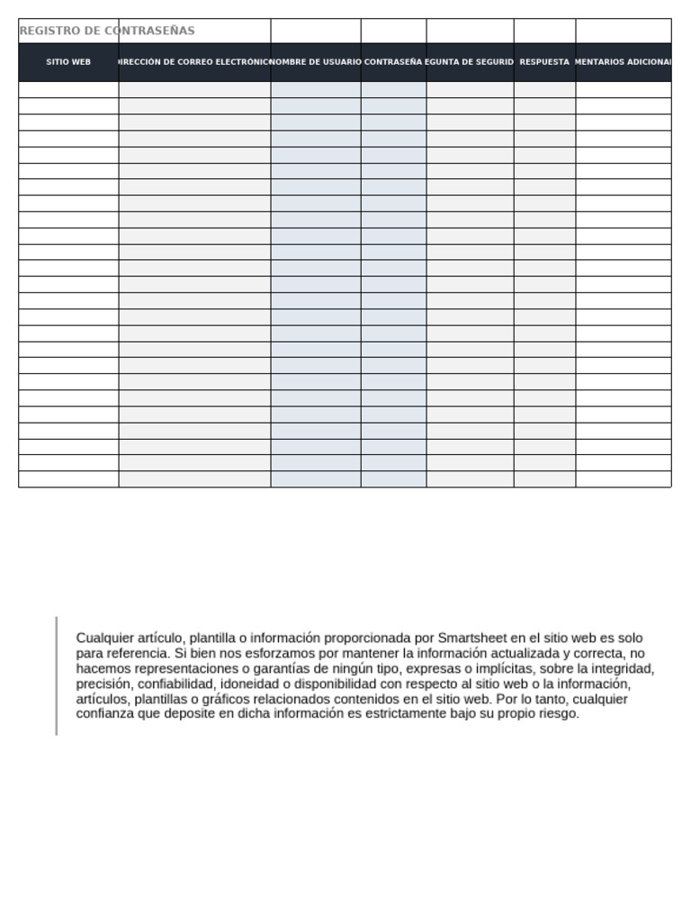 IC Password Log Template 27185 - ES | PDF