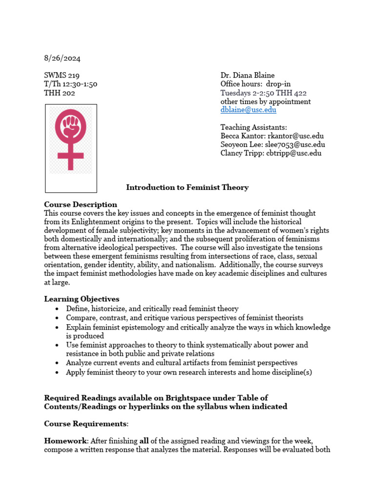 SWMS 219 Intro To Feminist Theory Fall 2024 | PDF | Academic Dishonesty | Feminism