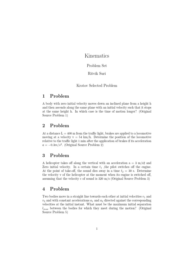Kinematics Problem Set Analysis | PDF | Acceleration | Mechanics