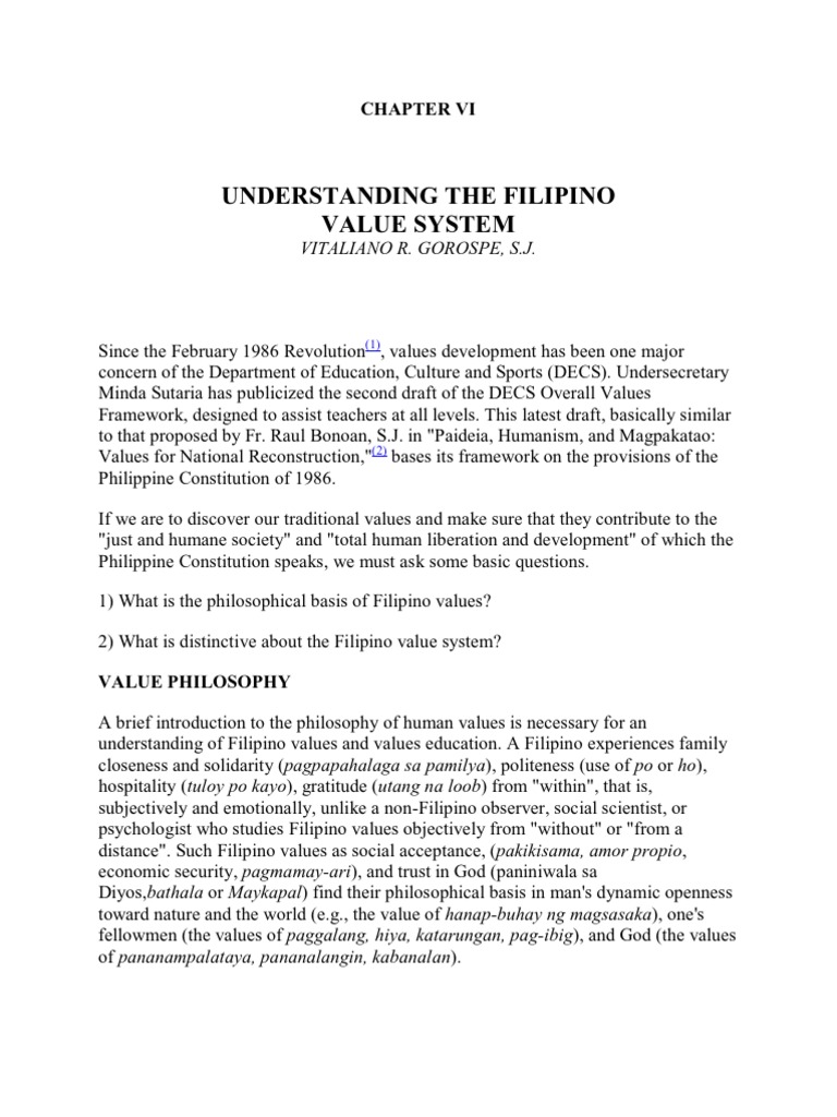 Understanding the Filipino Value System | Value (Ethics) | Philippines