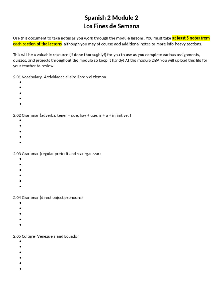Spanish 2 Module 2 | PDF