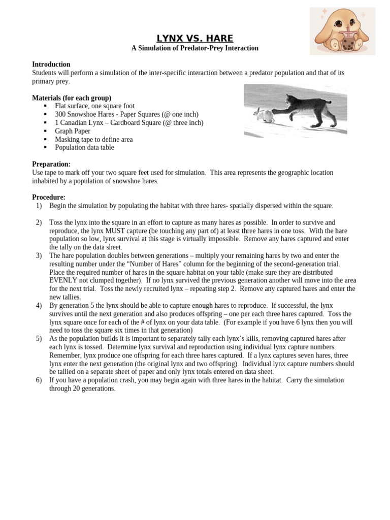 Lynx and Hare Lab 2024! | PDF | Predation | Natural Environment