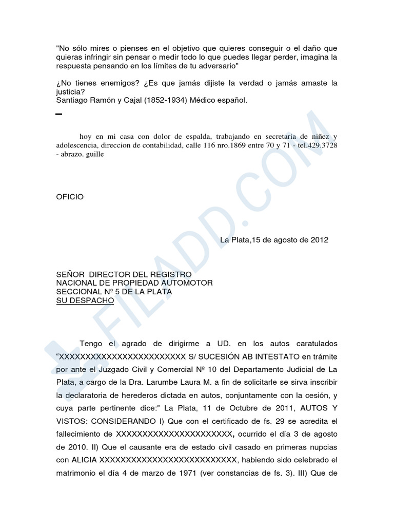 Oficio Registro Automotor | PDF | Justicia | Crimen y violencia